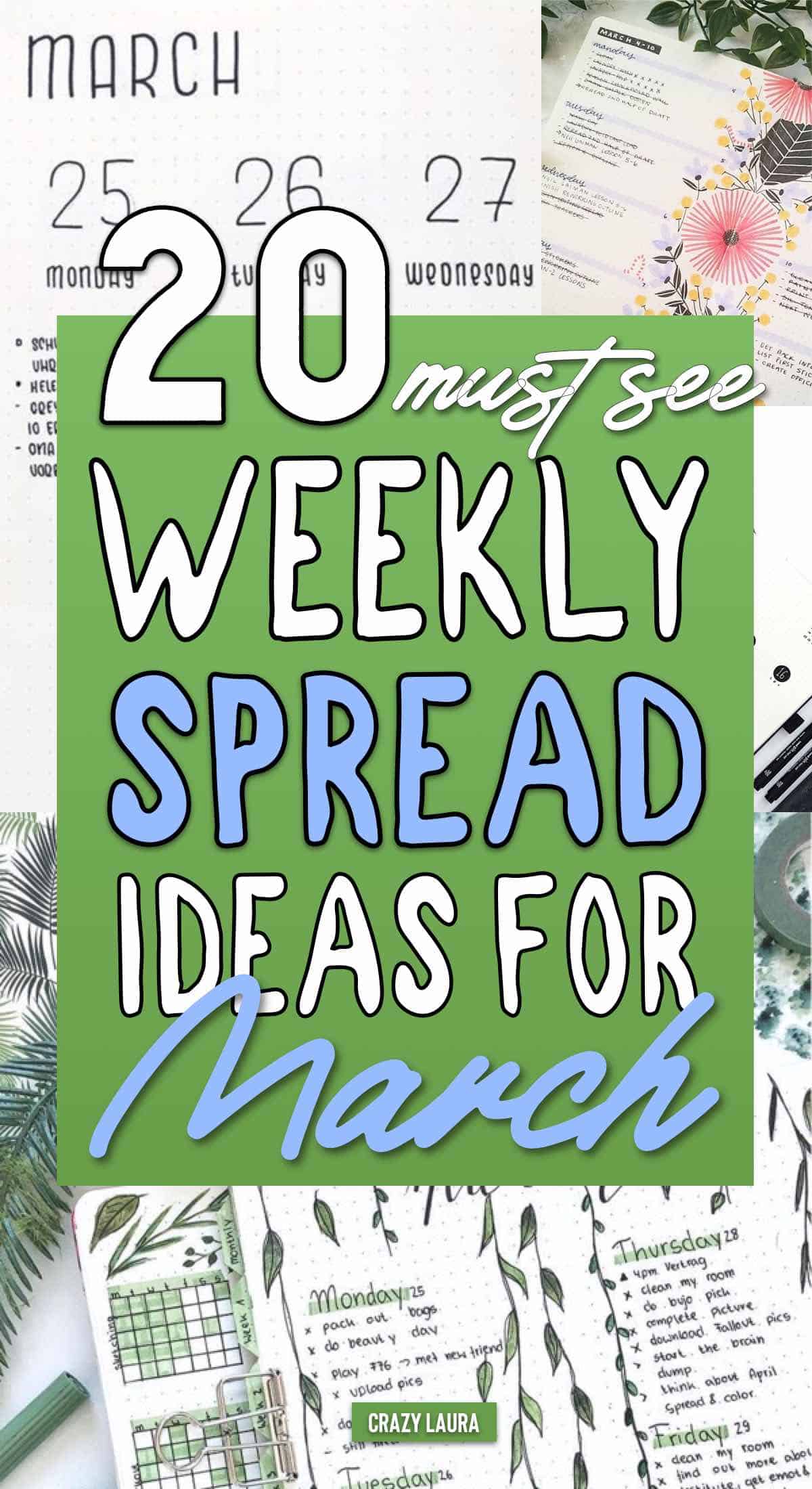 20+ Bullet Journal Weekly Spread Ideas For March - Crazy Laura