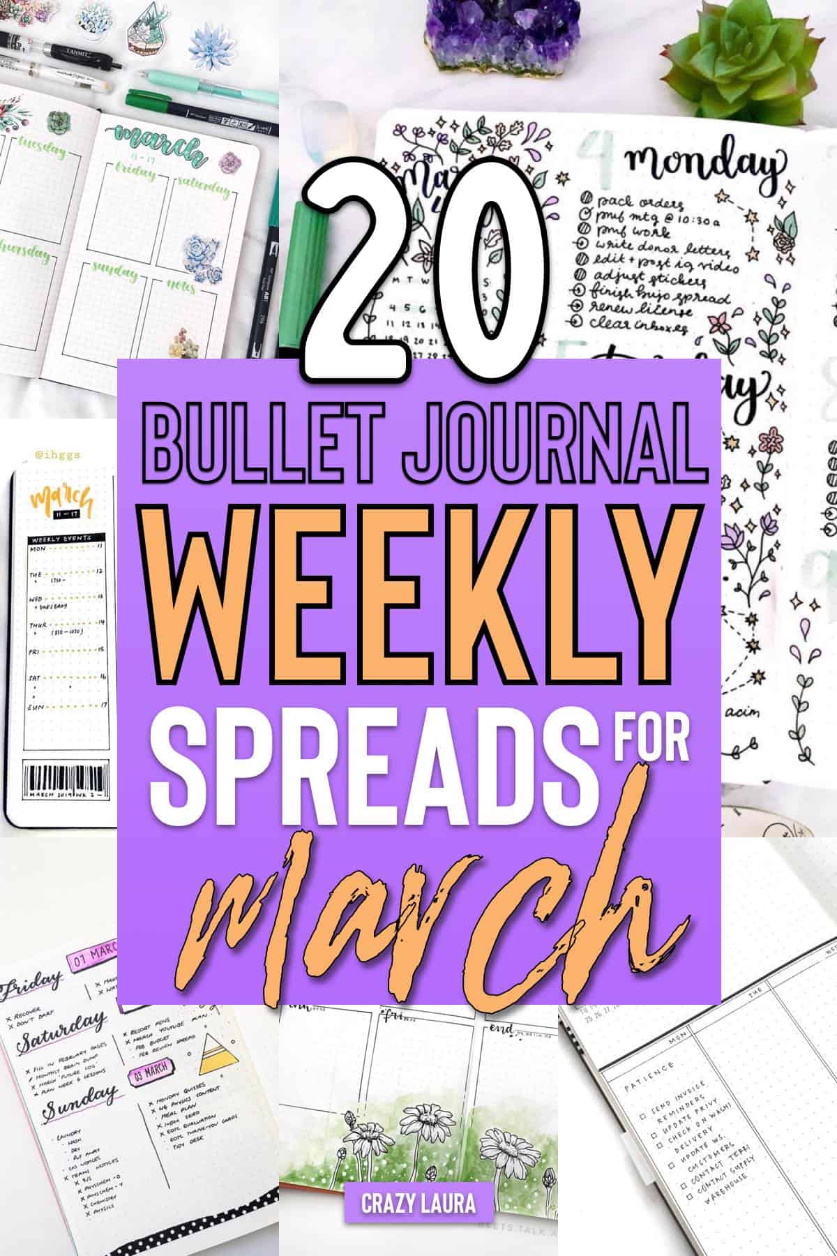 20+ Bullet Journal Weekly Spread Ideas For March - Crazy Laura