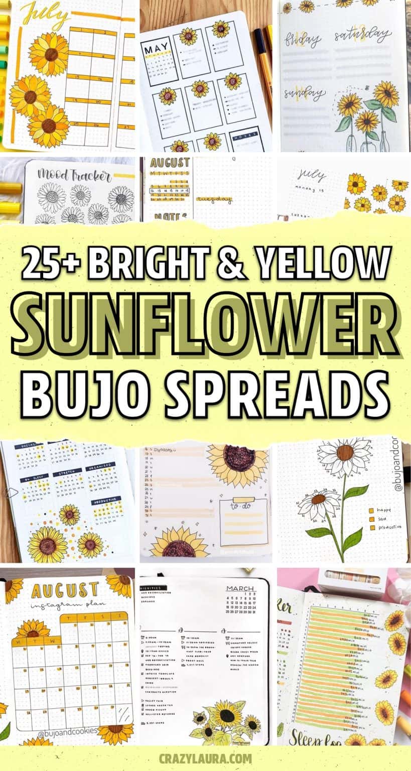 25+ Best Sunflower Bullet Journal Spreads for 2026 - Crazy Laura