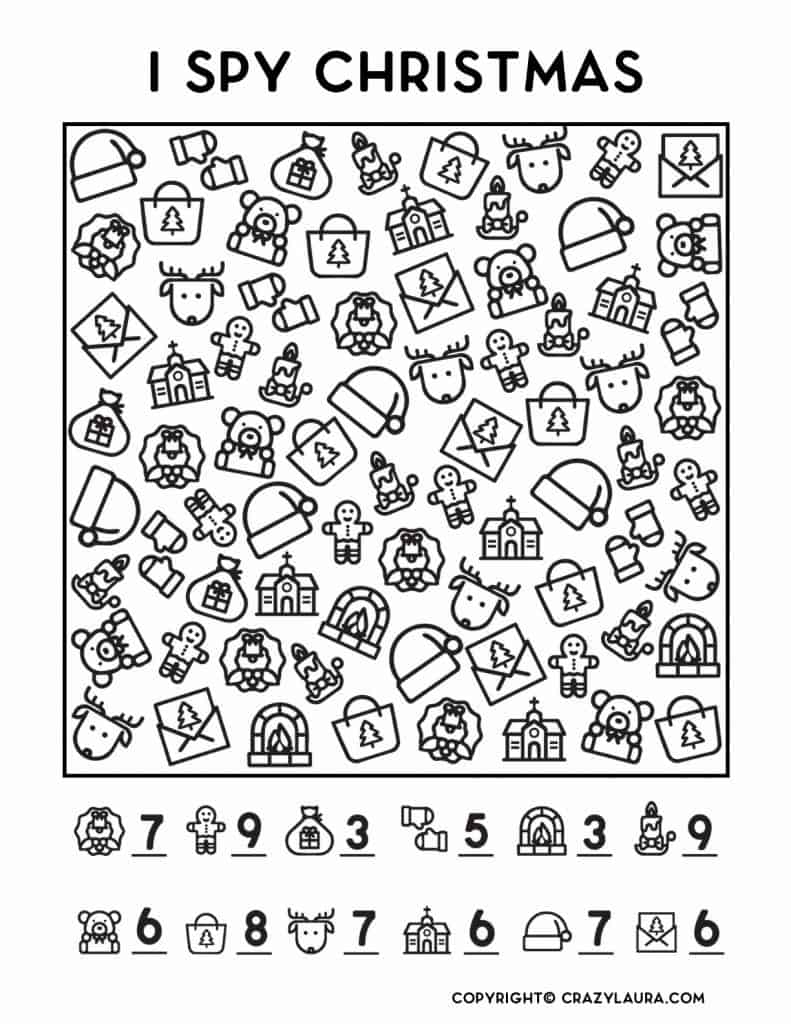 Free Christmas I Spy Printable Activity For Kids - Crazy Laura