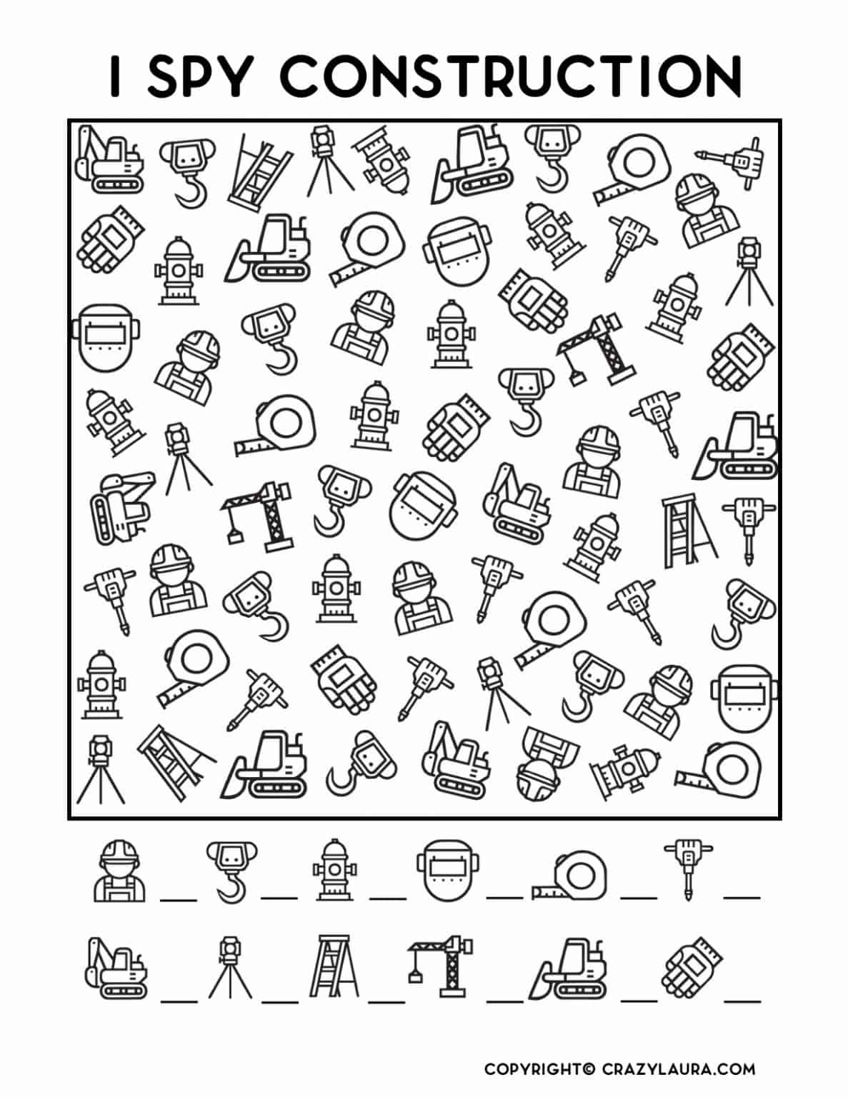Free Construction I Spy Printable Game For Kids In