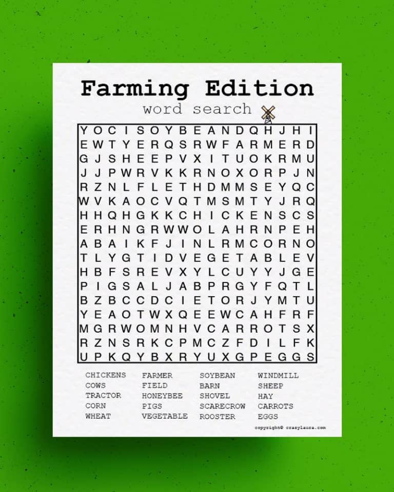 Free Farming Word Search Printable Game Sheets - Crazy Laura