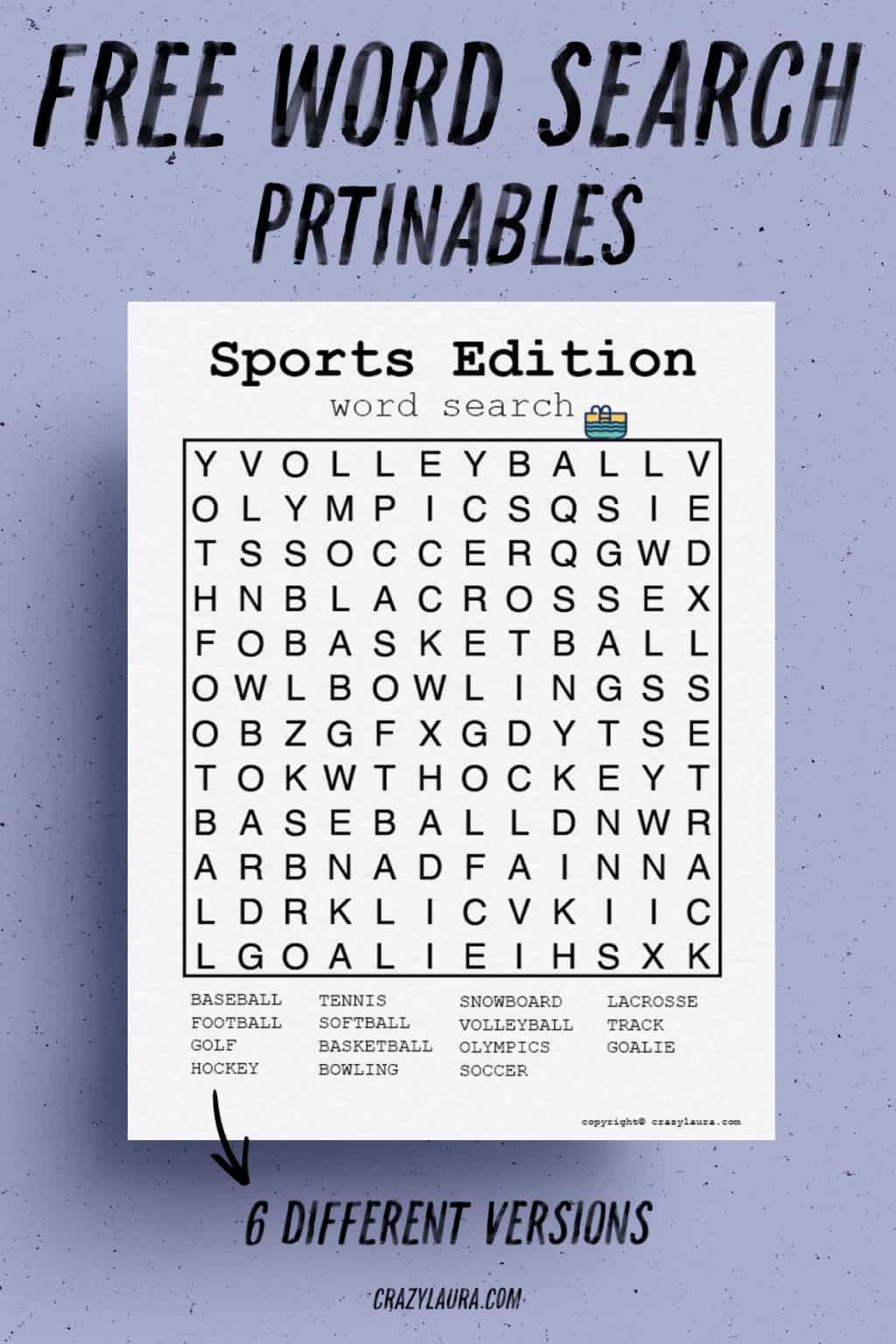 Free Sports Word Search Printable Games To Print - Crazy Laura