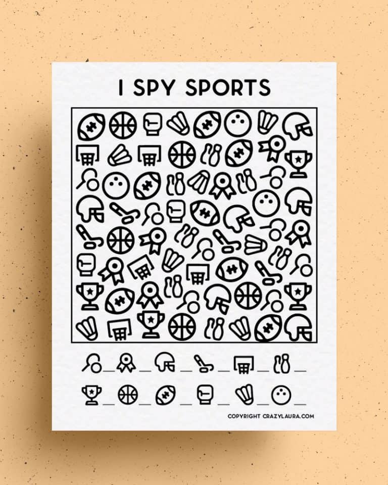 Free I Spy Sports Printable Game Sheets For Kids - Crazy Laura