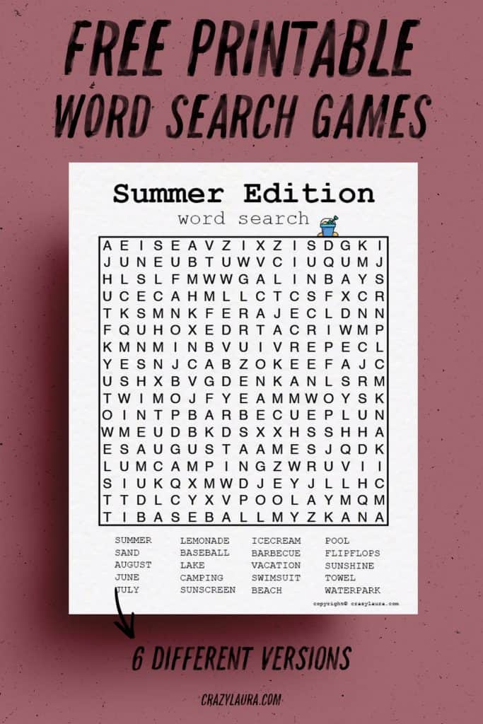 Free Summer Word Search Printable Games To Print - Crazy Laura