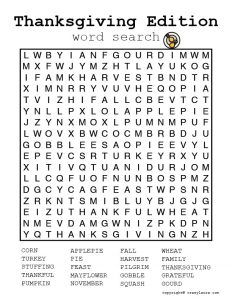 Free Thanksgiving Word Search Printable Game Sheets - Crazy Laura