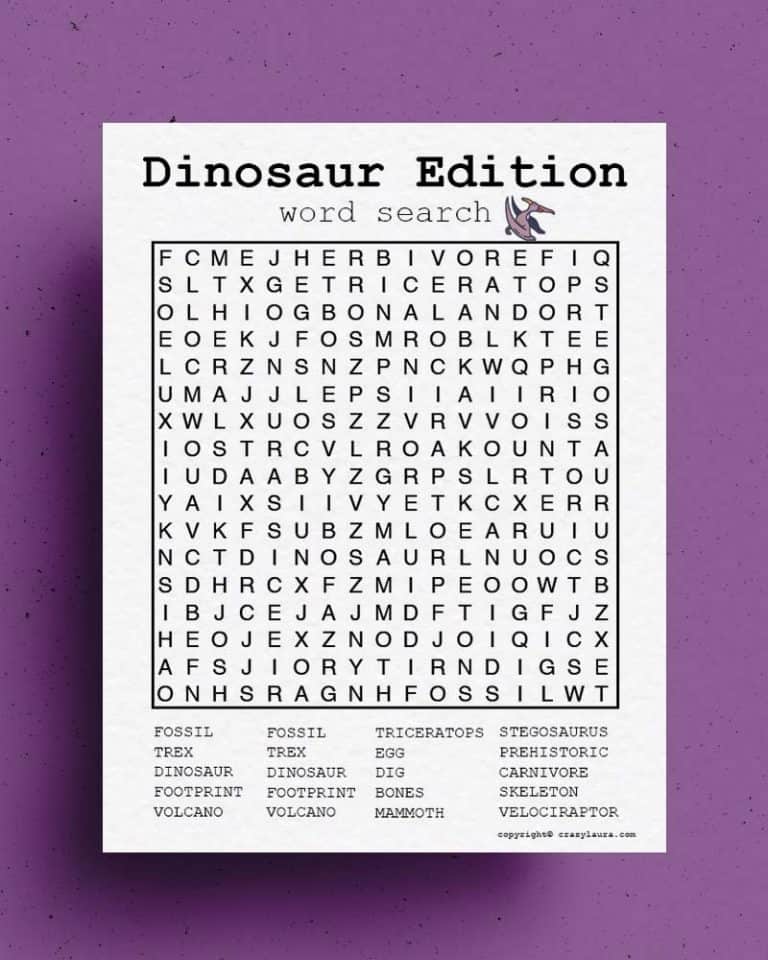 Free Dinosaur Word Search Printable Game Sheets - Crazy Laura