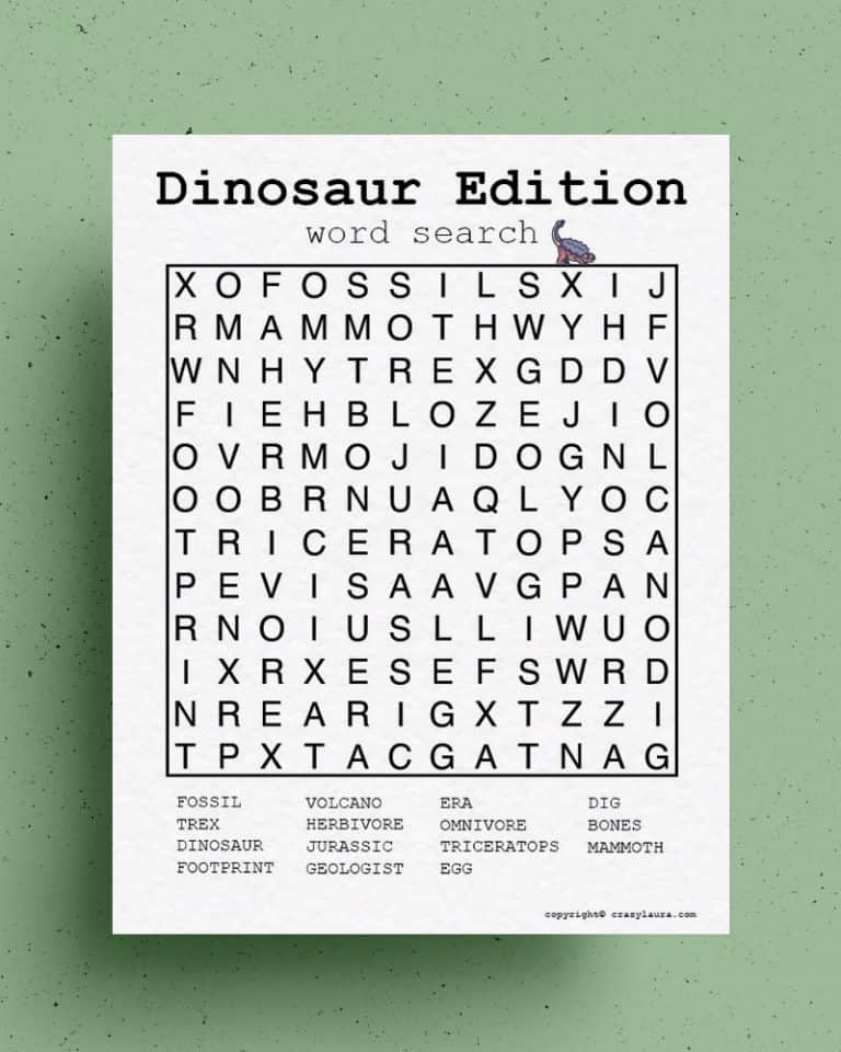 Free Dinosaur Word Search Printable Game Sheets - Crazy Laura