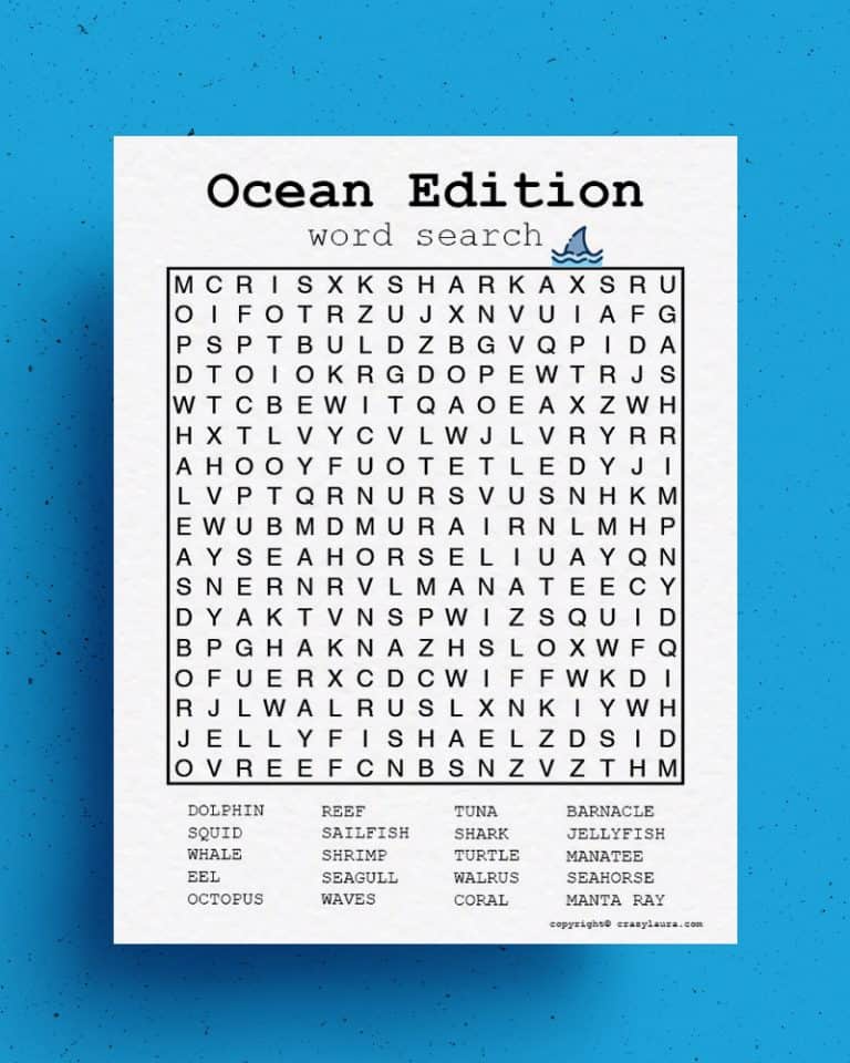 Free Ocean Word Search Printable Game Sheets - Crazy Laura