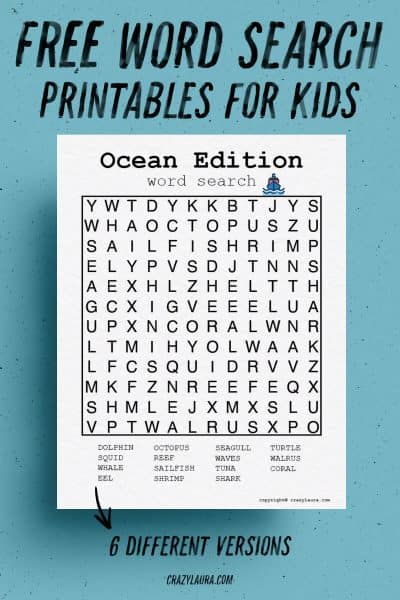 Free Ocean Word Search Printable Game Sheets - Crazy Laura