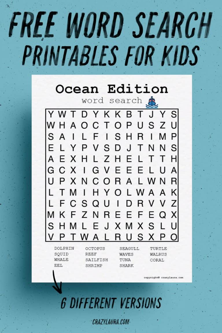 Free Ocean Word Search Printable Game Sheets - Crazy Laura