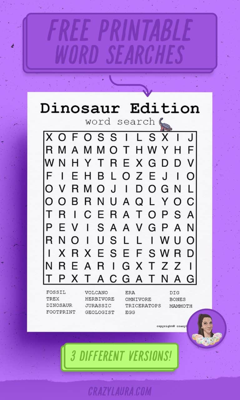 Free Dinosaur Word Search Printable Game Sheets - Crazy Laura
