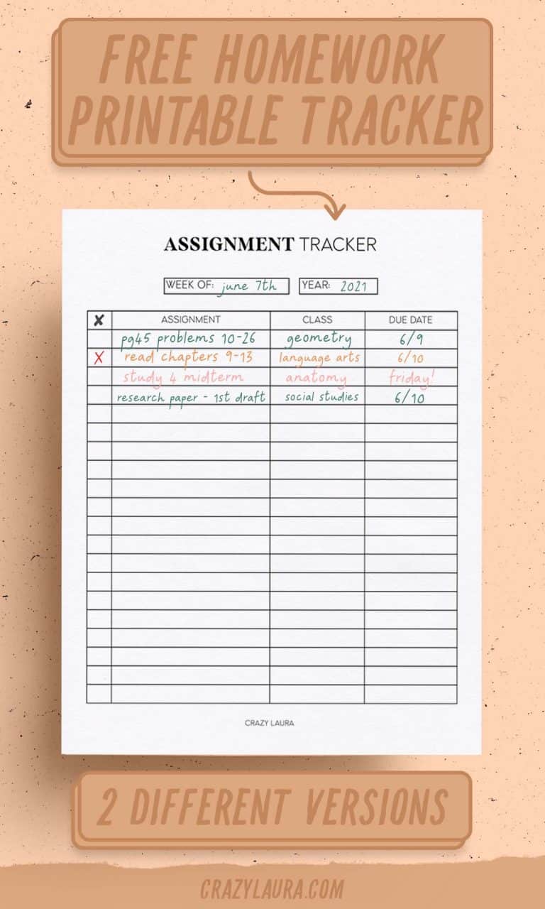 Free Assignment Tracker With Simple and Detailed Versions - Crazy Laura