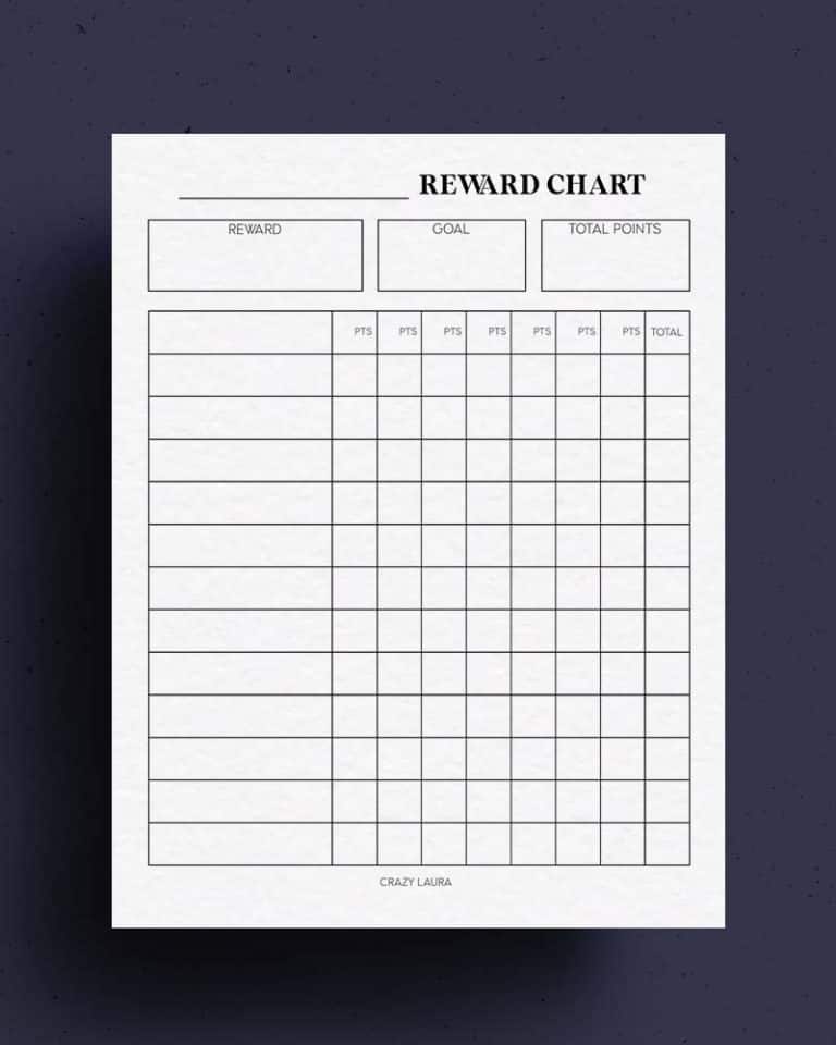 Free Reward Chart Printable For Kids With Two Versions - Crazy Laura
