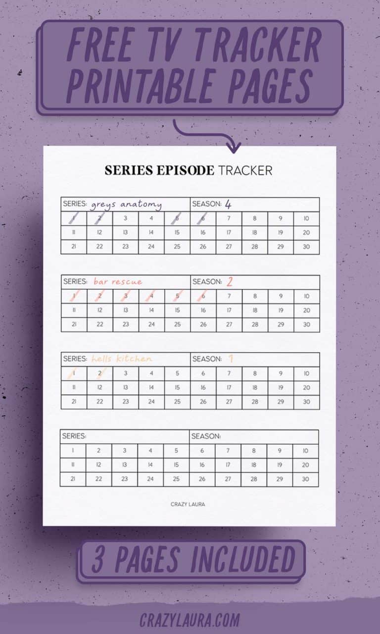 Free TV Series & Movie Tracker Printable PDF Sheets - Crazy Laura