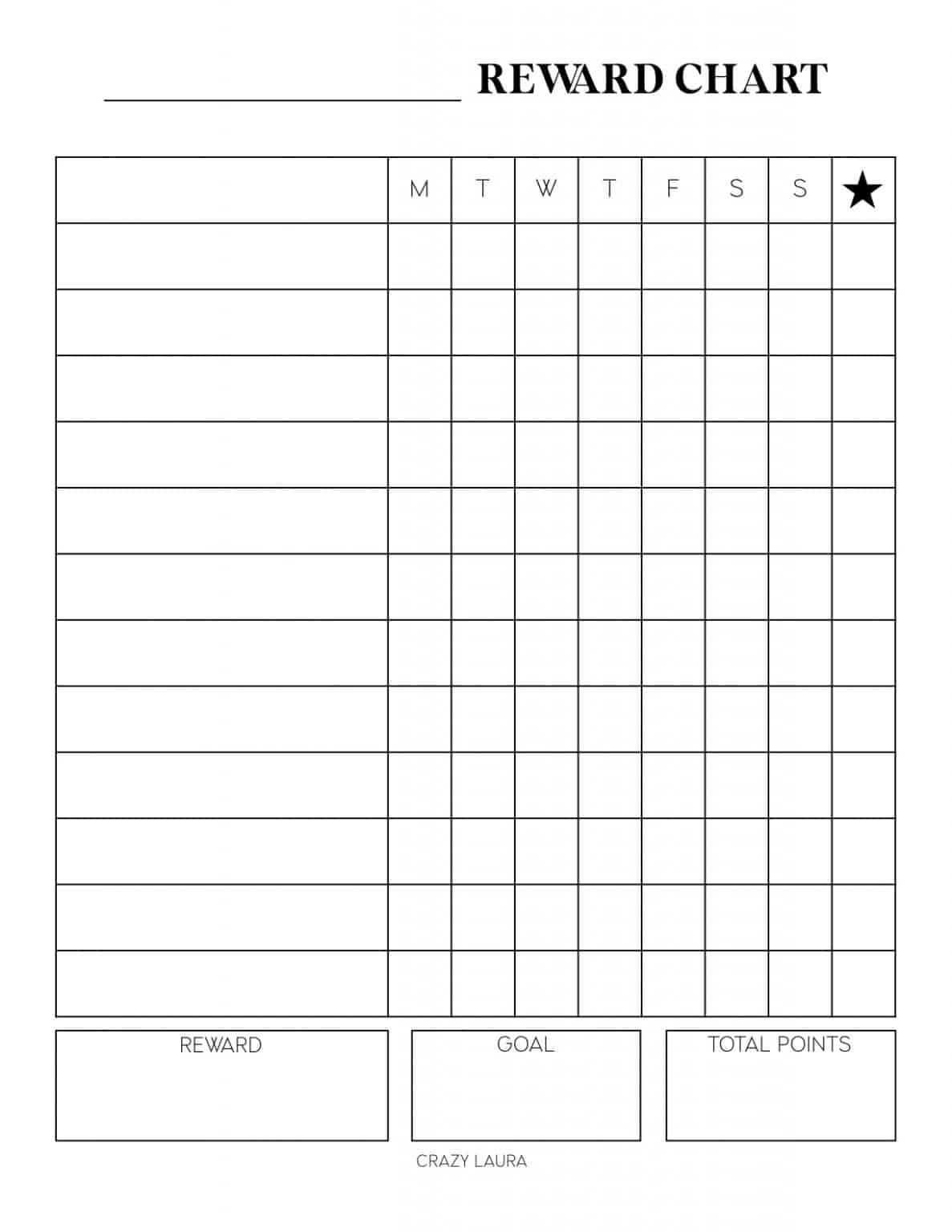 Free Reward Chart Printable For Kids With Two Versions - Crazy Laura