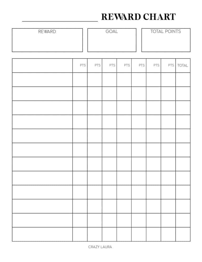 Free Reward Chart Printable For Kids With Two Versions - Crazy Laura