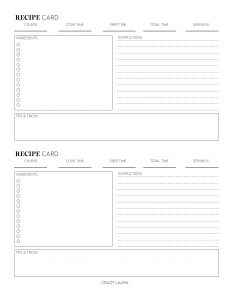 Free Recipe Card Printable Sheets With Two Layouts - Crazy Laura