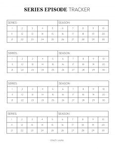 Free TV Series & Movie Tracker Printable PDF Sheets - Crazy Laura