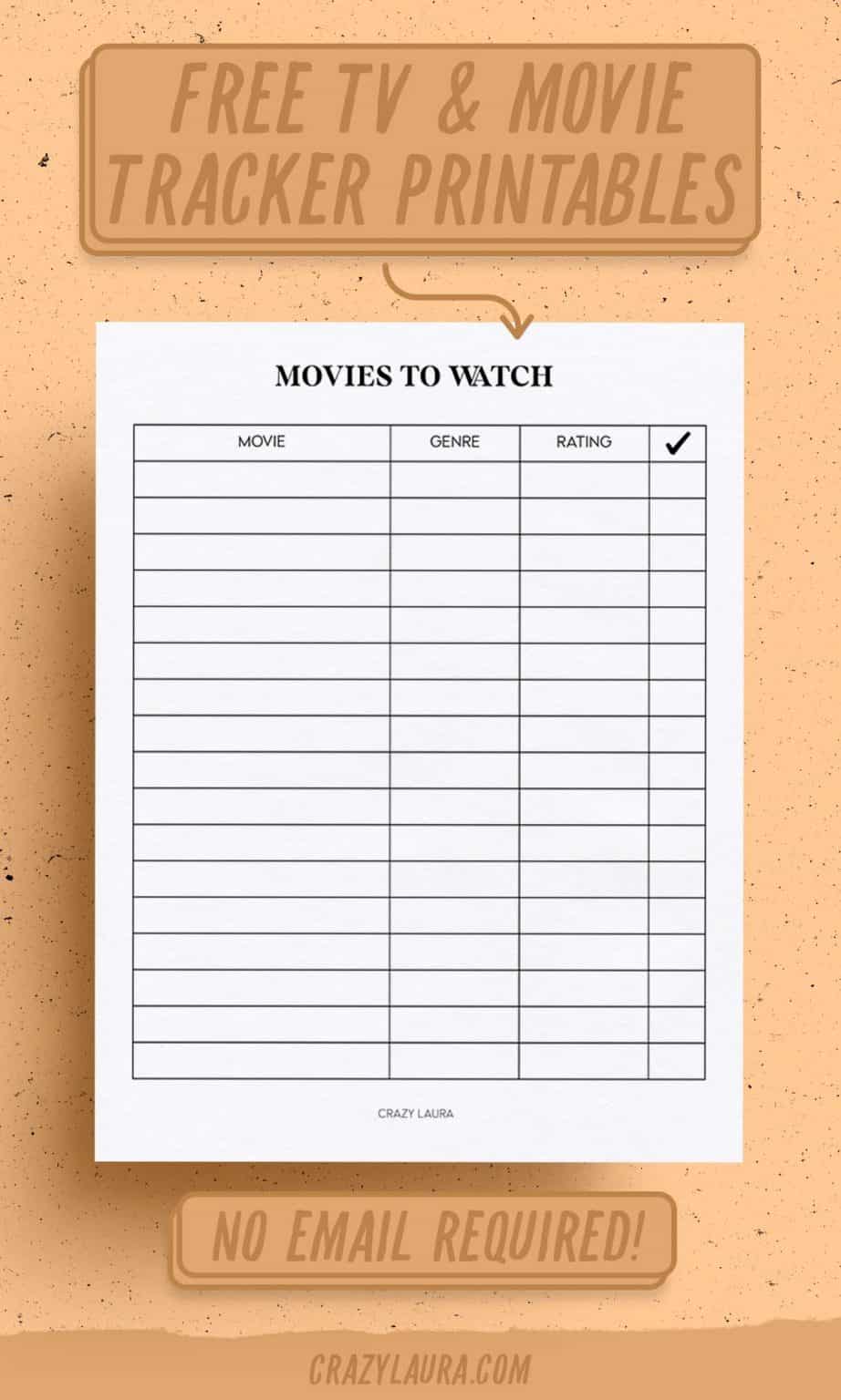 Free TV Series & Movie Tracker Printable PDF Sheets - Crazy Laura