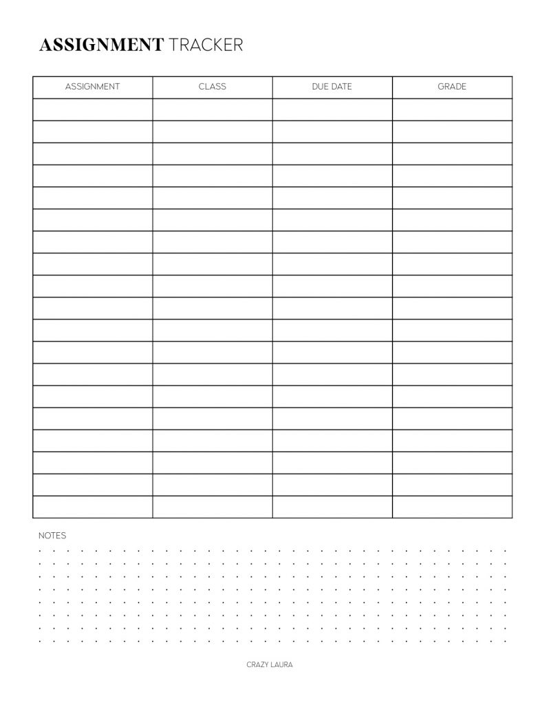 Free Student Printable Trackers For Organization - Crazy Laura