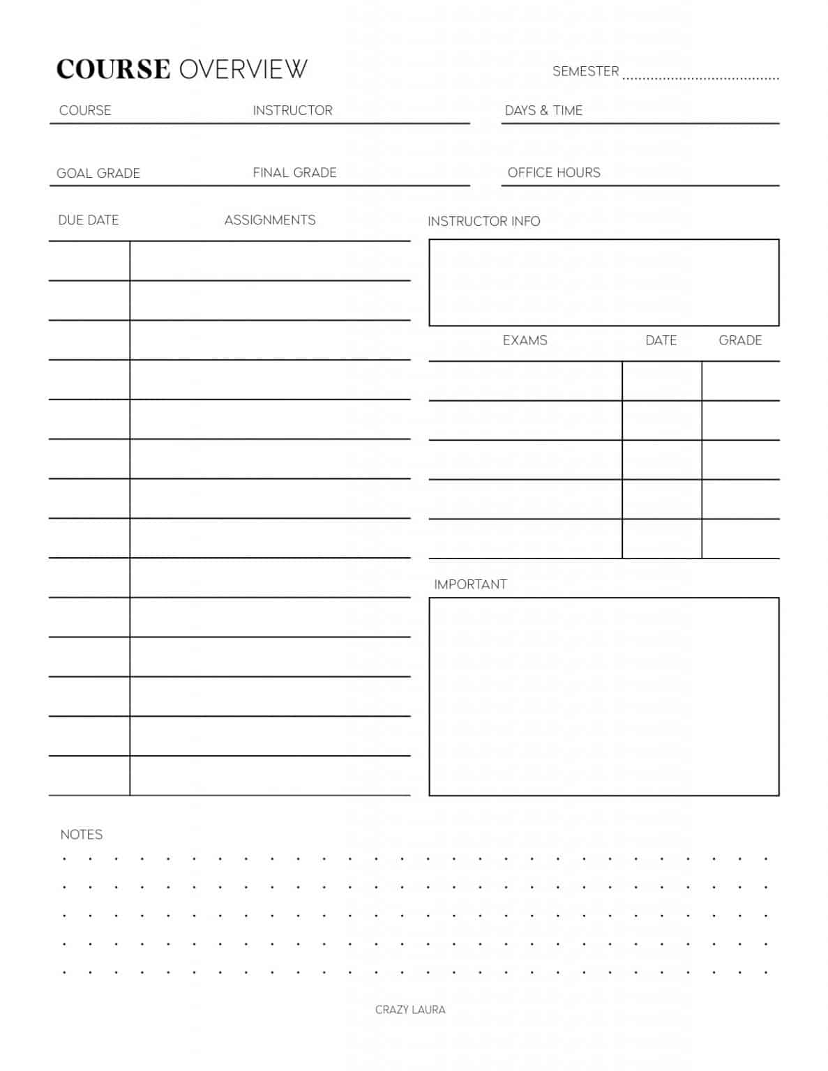 Free Student Printable Trackers For Organization - Crazy Laura