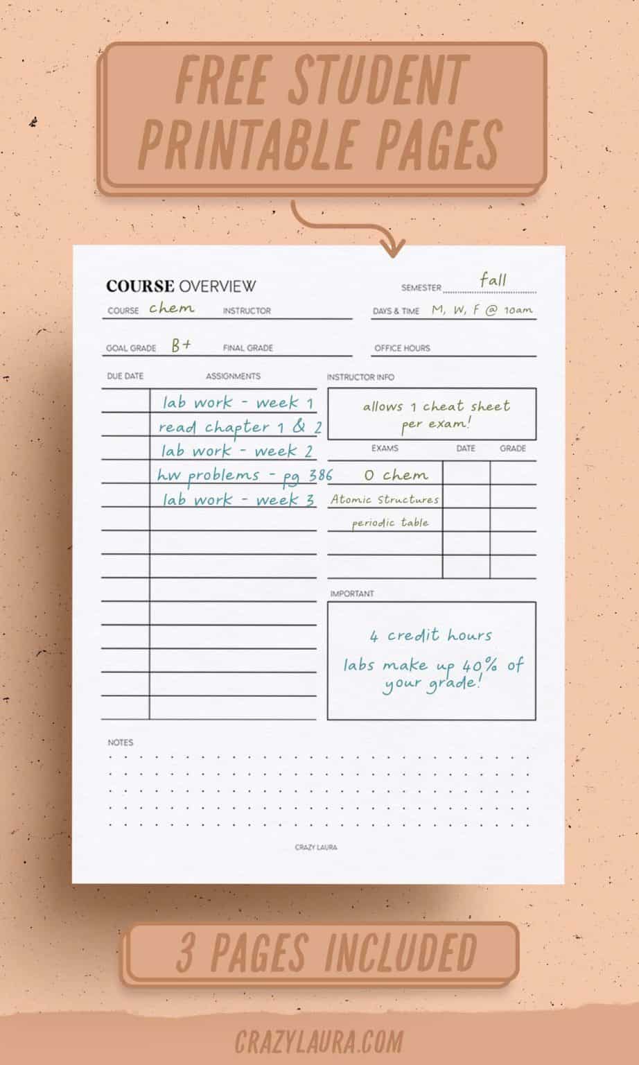 Free Student Printable Trackers For Organization - Crazy Laura