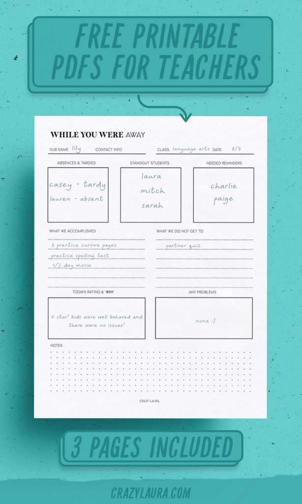Free Teacher Printables & Trackers Mini PDF Pack - Crazy Laura