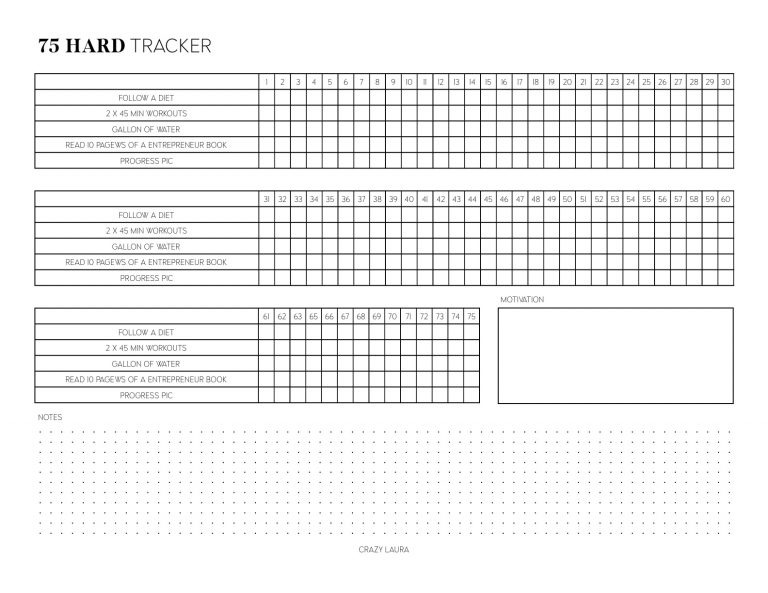 Free 75 Hard Tracker Printable With Two Versions for 2026