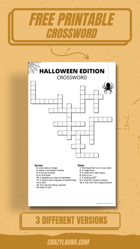 Free Halloween Crossword Printable Game Sheets - Crazy Laura