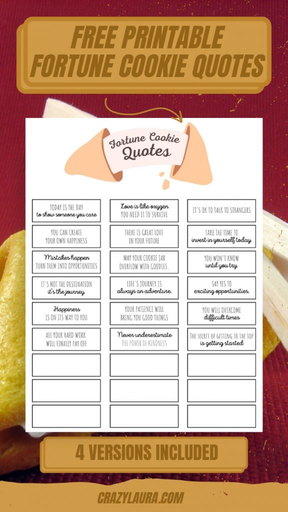 4 Free Printable Fortune Cookie Quotes in