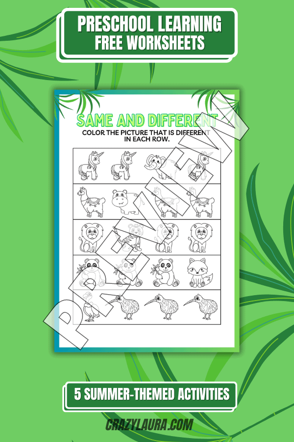 5 Free Summer Worksheets for Preschool Learning - Crazy Laura
