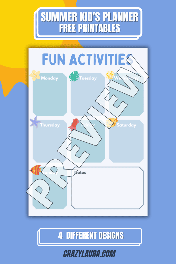 Fun in the Sun: 4 Summer Kid's Planner - Crazy Laura